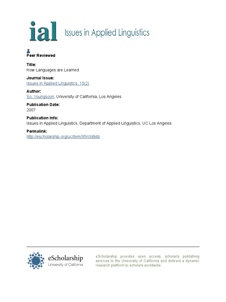 How Languages Are Learned | PDF | Second Language Acquisition | Second ...