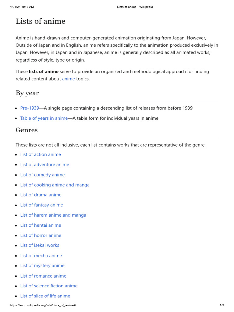 Lists of Anime - Wikipedia | PDF | Anime | Anime And Manga