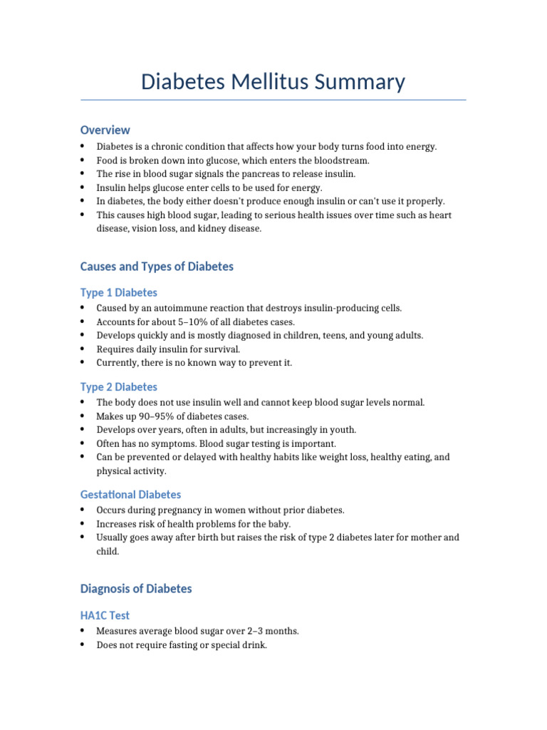Full Diabetes Mellitus English Summary | PDF | Diabetes | Prediabetes