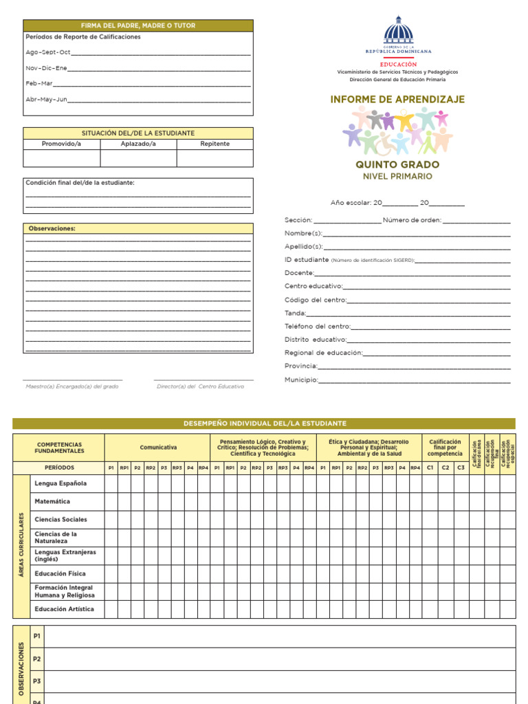 Informe de Aprendizaje 5to Grado Del Nivel Primario | PDF | Pedagogía | Educación primaria