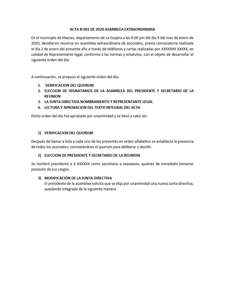 Acta N 001 de 2020 Junta Directiva | PDF