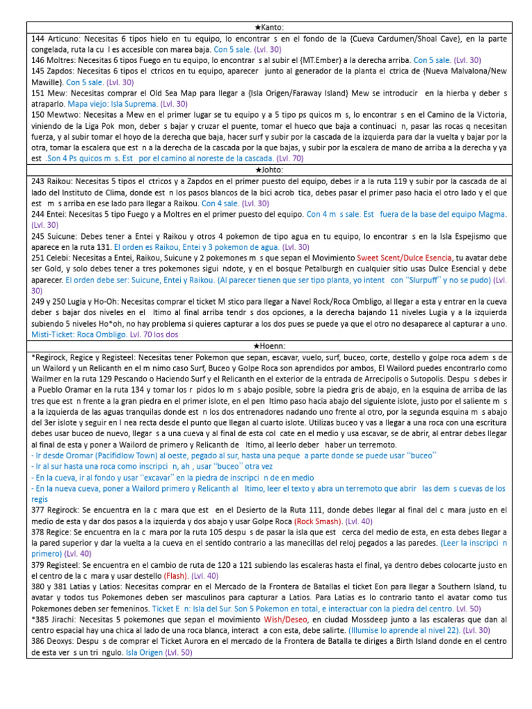 Ubicaciones de Pokémon Legendarios en Quetzal | PDF | Pokémon