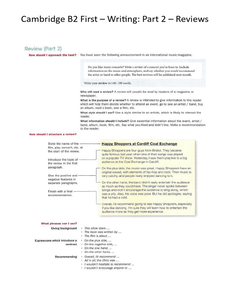 Cambridge B2 First - Writing A REVIEW | PDF