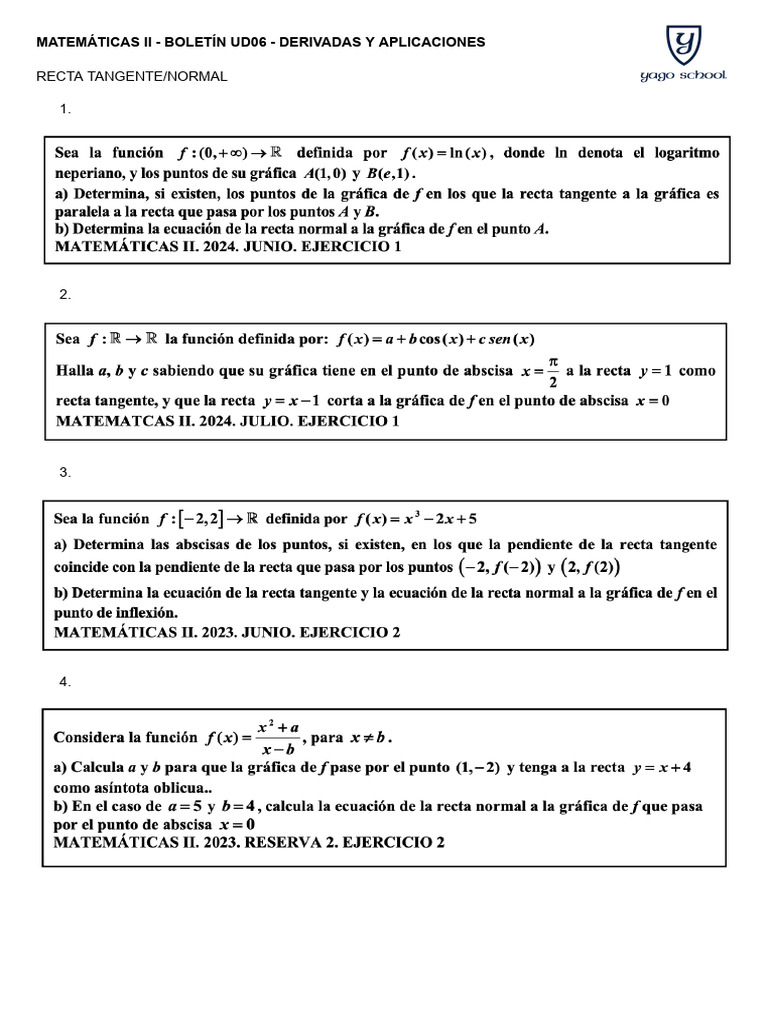 MAT2 - Boletín U06 - Derivadas y Aplicaciones | PDF