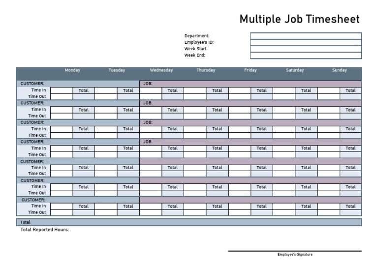 Multiple Job Timesheet Template | PDF