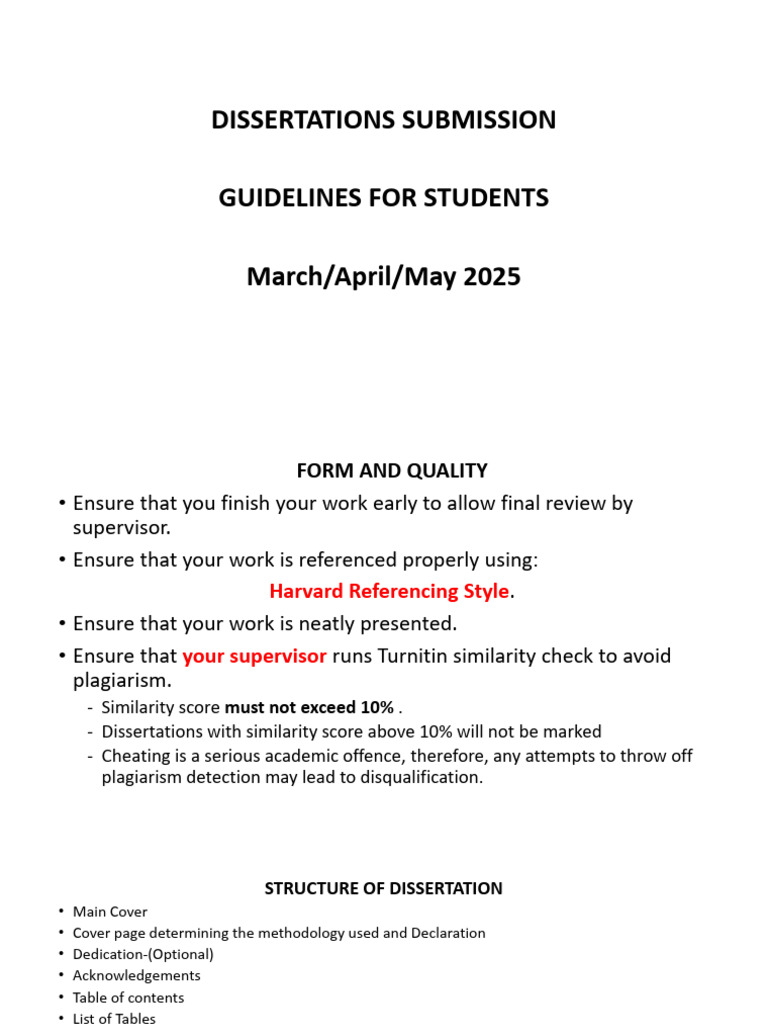 Dissertation Submission Guidelines May 2025 | PDF | Thesis | Turnitin