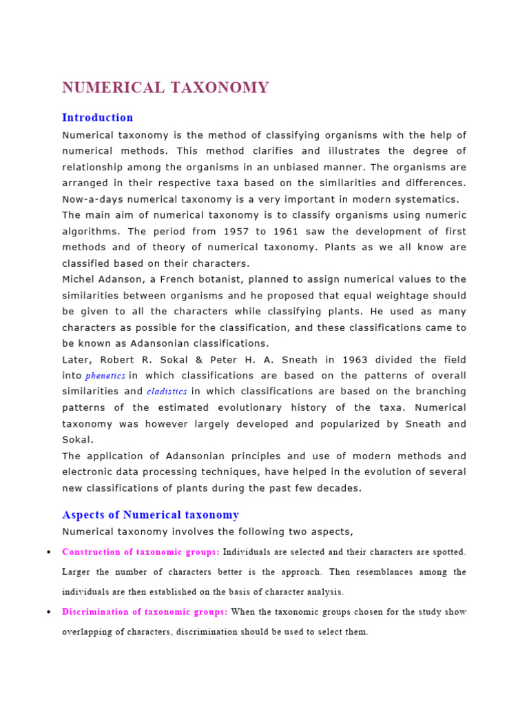 METHODS IN PLANT TAXONOMY Notes | PDF | Taxonomy (Biology) | Phylogenetics