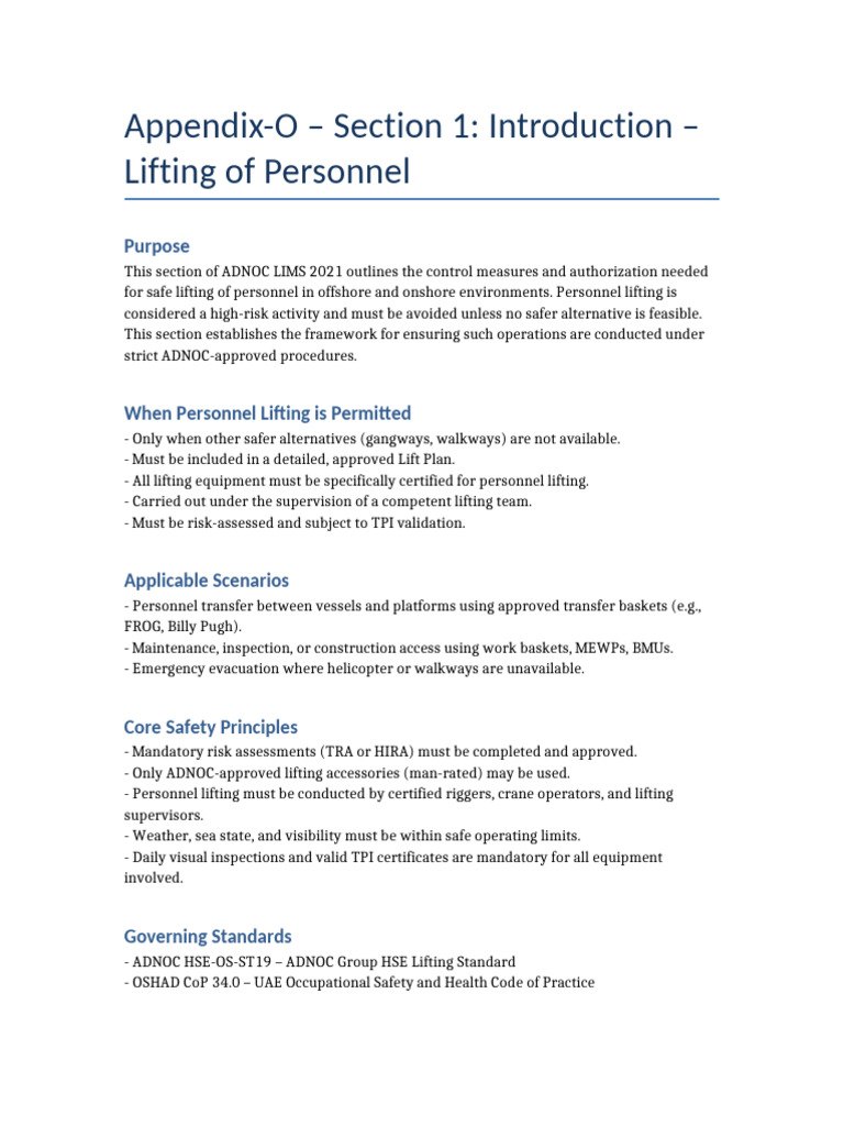 ADNOC Personnel Lifting Standards | PDF