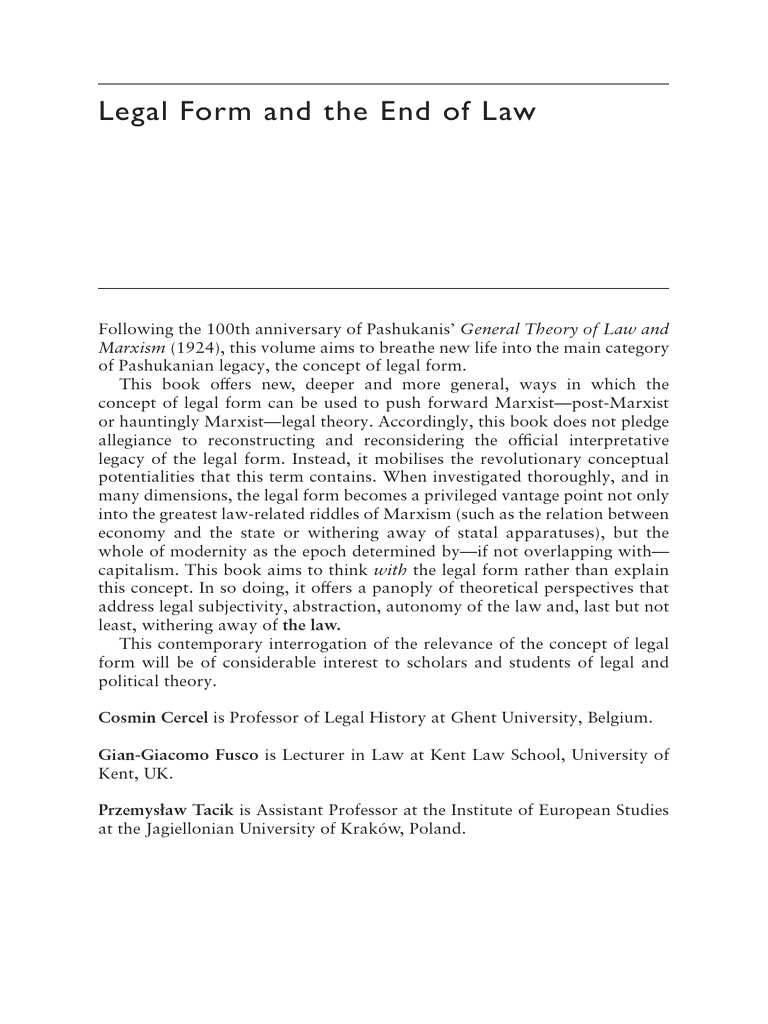Legal Form and The End of Law Pashukanis | PDF | Marxism | Jurisprudence