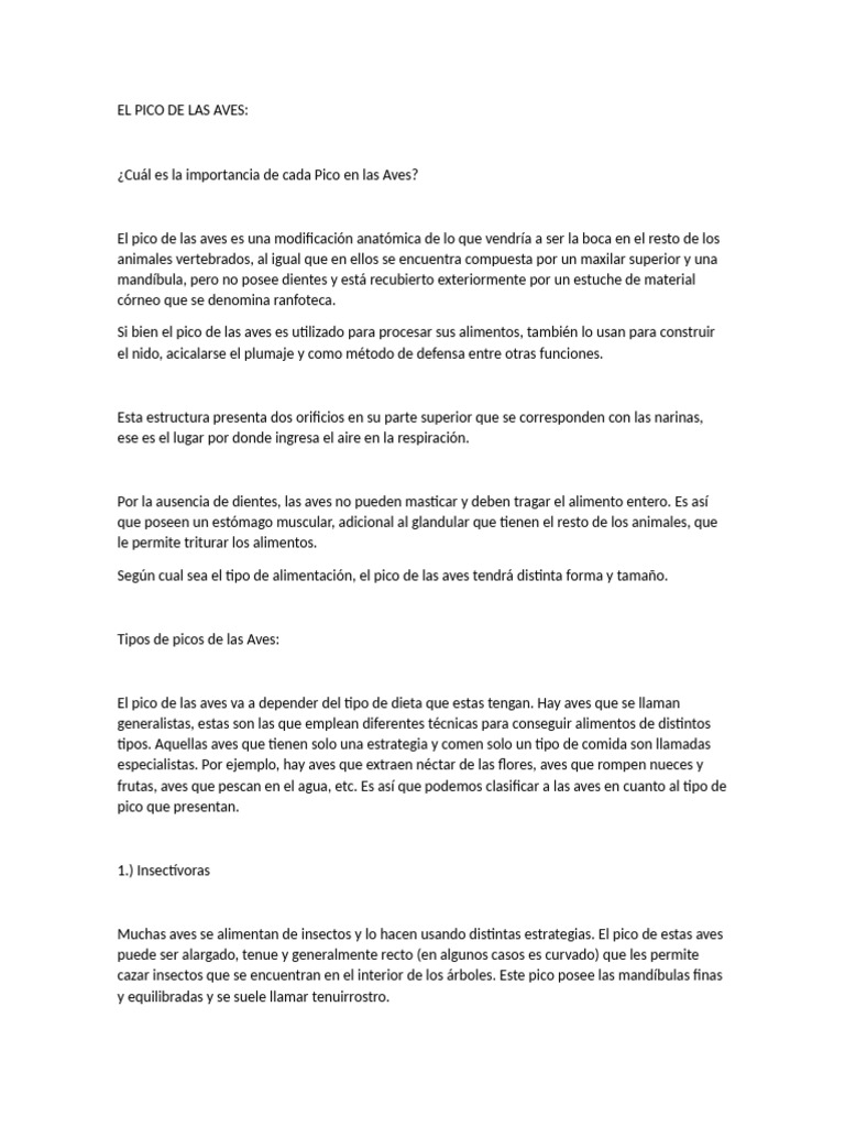 Tipos y Funciones del Pico en Aves | PDF | Aves | Pico