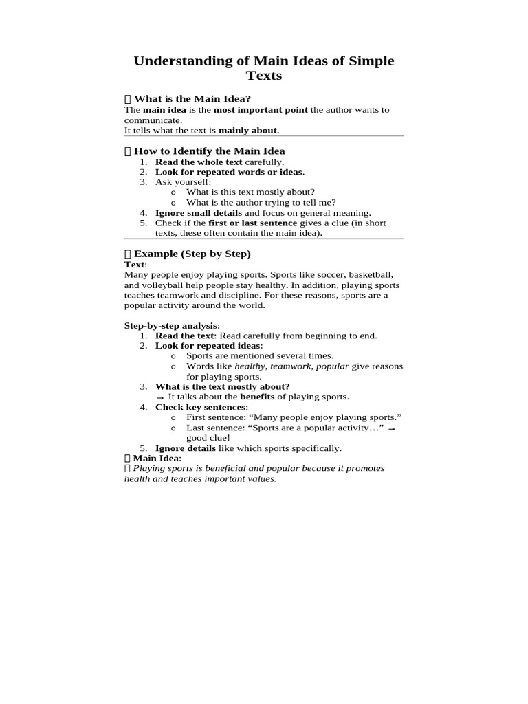 Identifying Main Ideas in Texts | PDF