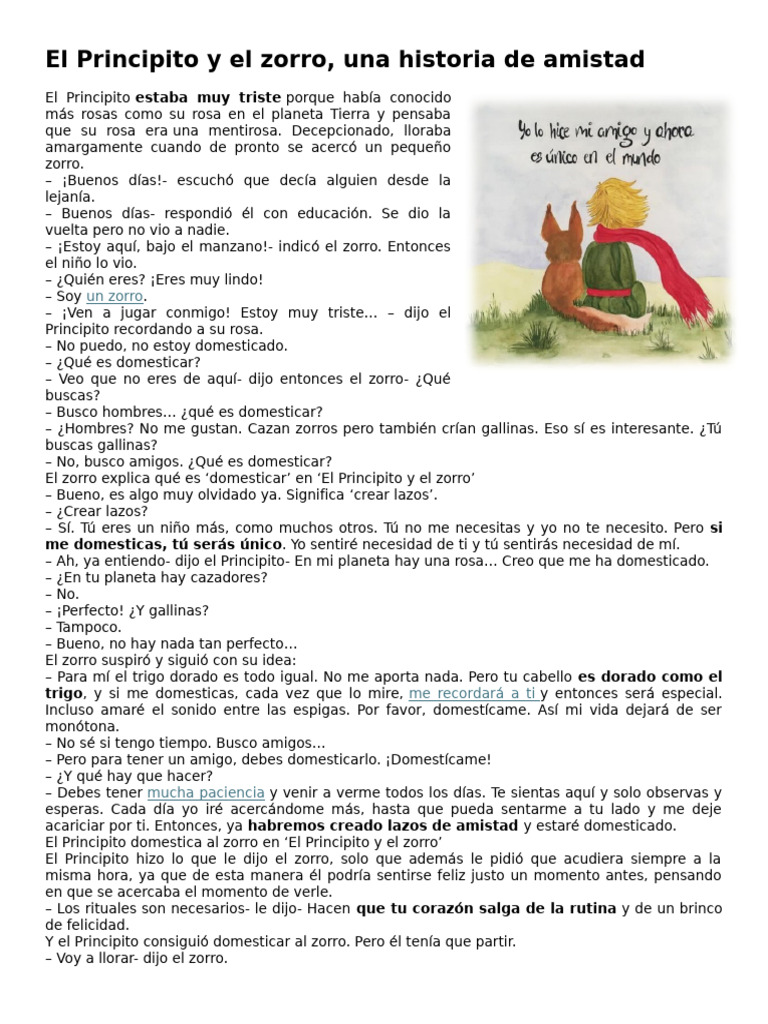 El Principito y el zorro: amistad y lazos | PDF | El Principito