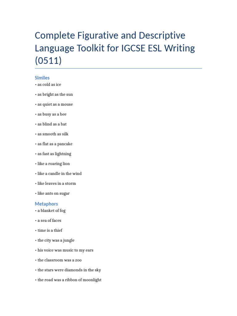 IGCSE ESL Descriptive Writing Guide | PDF