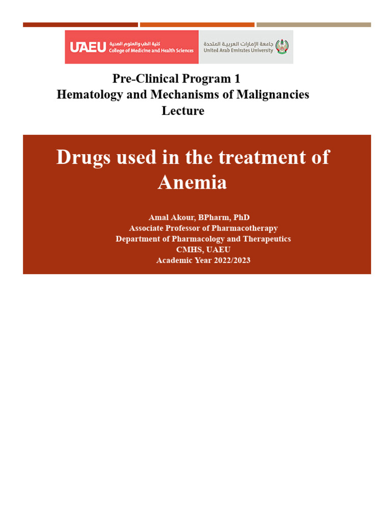 Anemia Treatment: Key Drugs and Mechanisms | PDF | Anemia | Medical ...