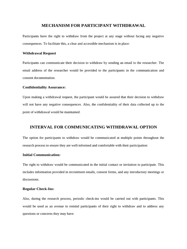 Mechanism For Participant Withdrawal | PDF | Communication | Information