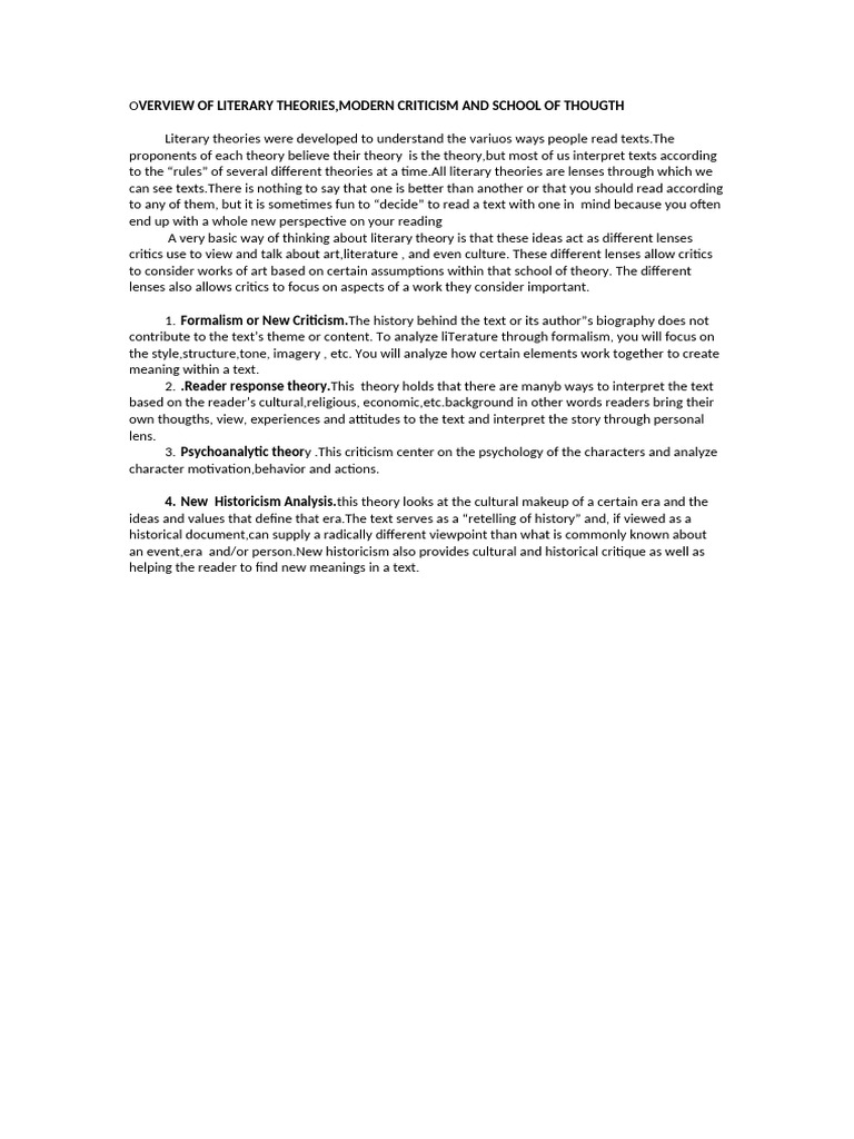 Overview of Literary Theories | PDF