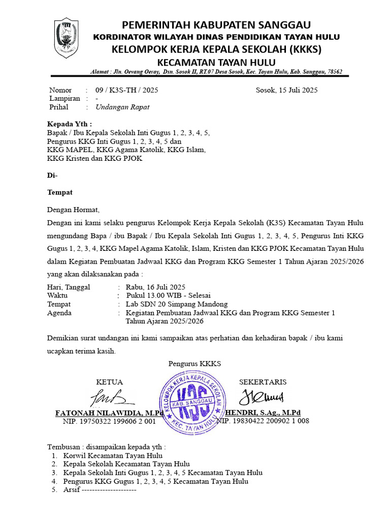 Undangan Rapat KKG Tayan Hulu 2025 | PDF