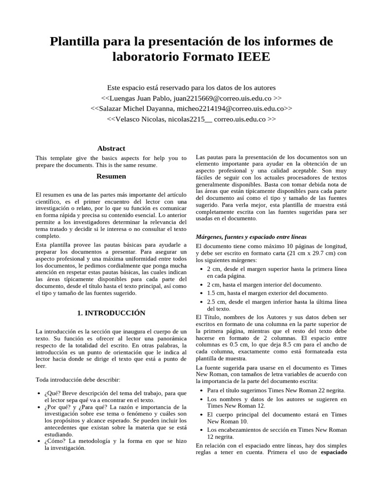 Plantilla para La Presentación de Los Informes de Laboratorio | PDF | Experimentar | Sumario ...