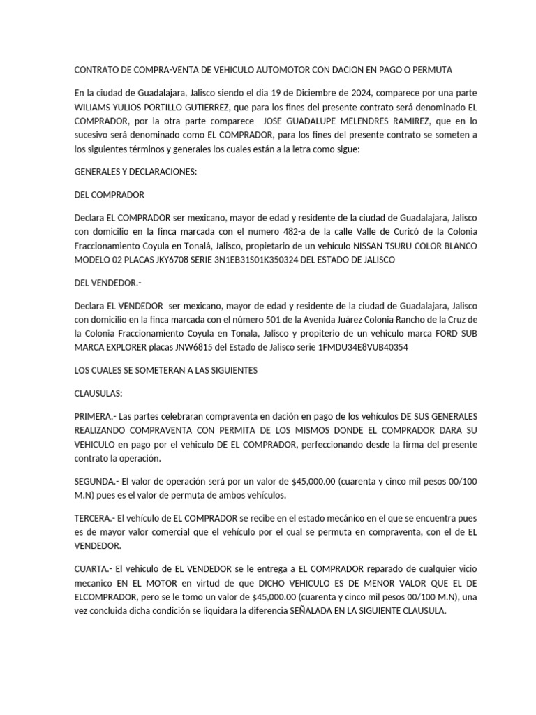 CONTRATO DE COMPRA- VENTA VEHICULO WILLY | PDF