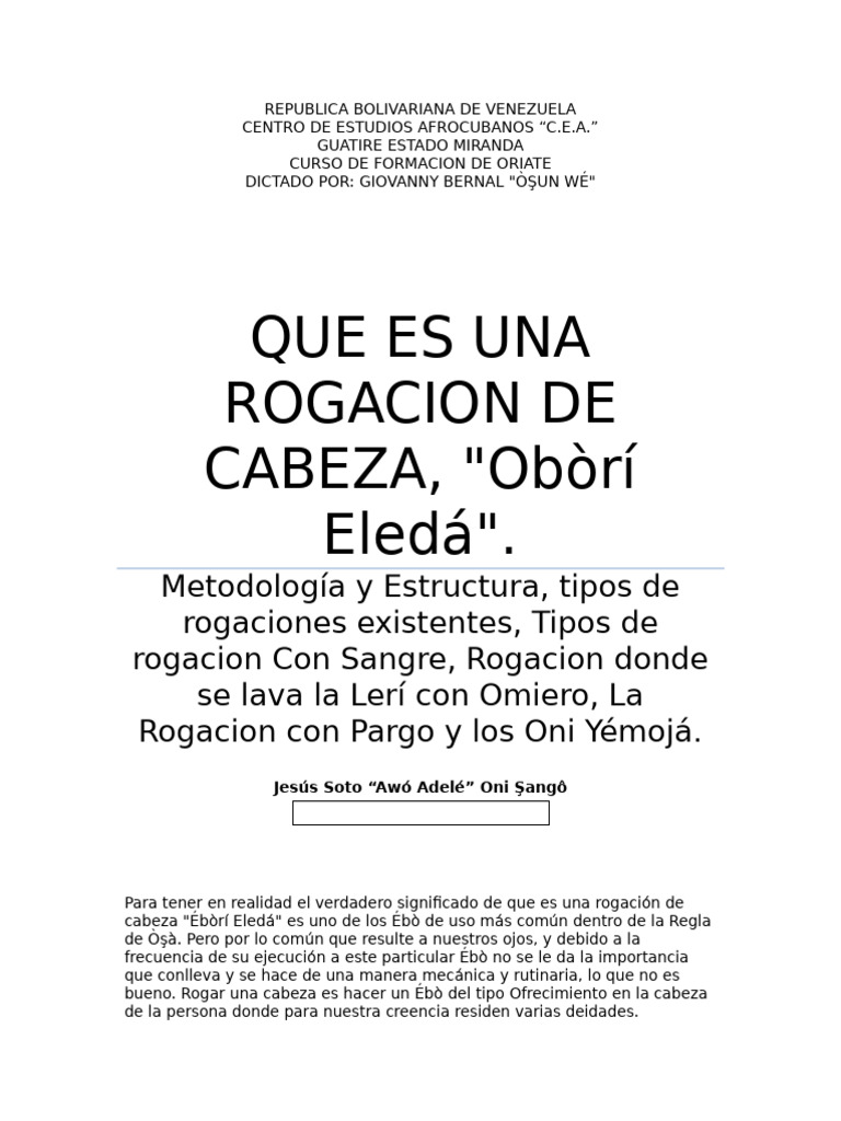 Rogación de Cabeza en Santería | PDF | Alimentos
