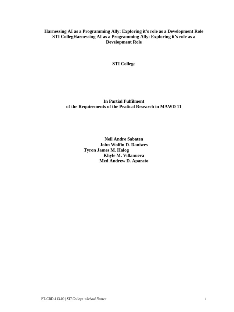 FT-CRD-113-00 - I: STI College | PDF | Survey Methodology | Science