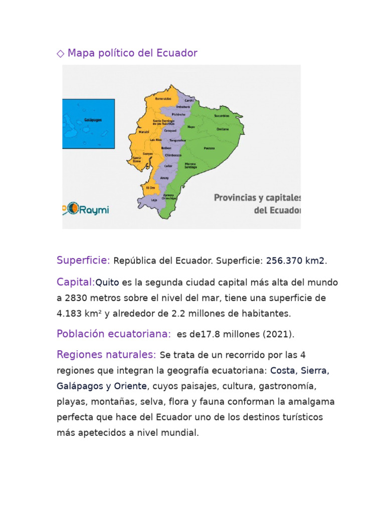 Mapa Político del Ecuador y Capitales | PDF