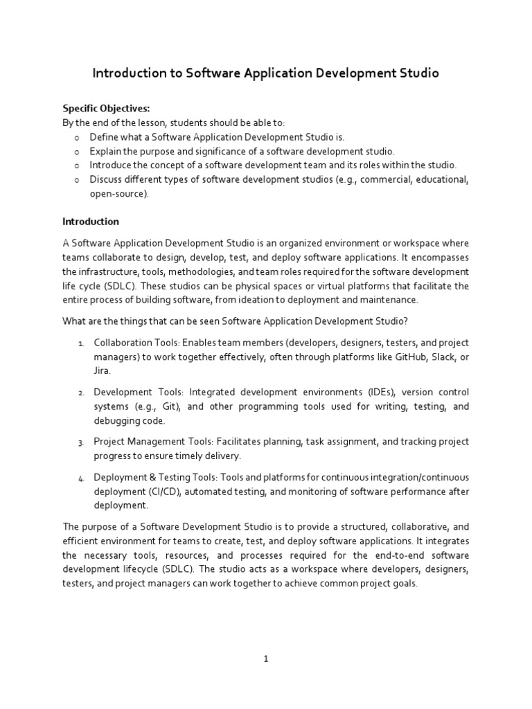 Introduction To Software Application Development Studio | PDF ...