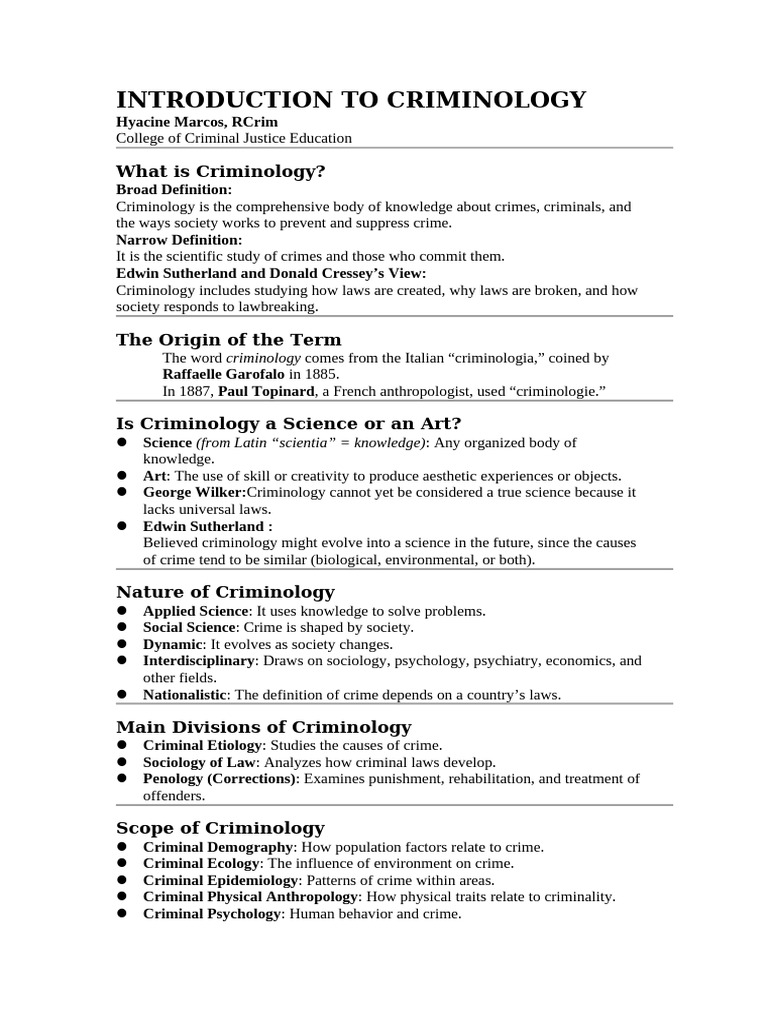 Introduction to Criminology Concepts | PDF | Crimes | Crime & Violence