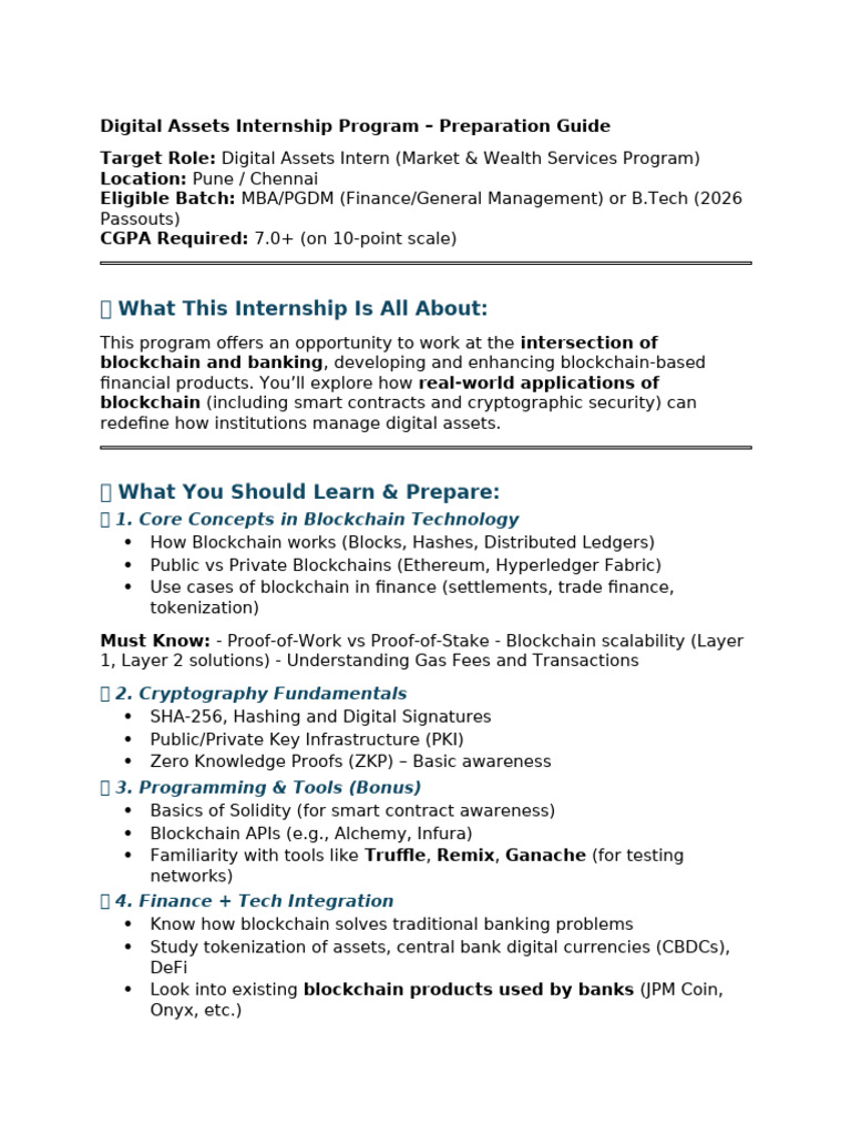 Digital Assets Internship Prep Guide | PDF | Cryptography | Secure ...