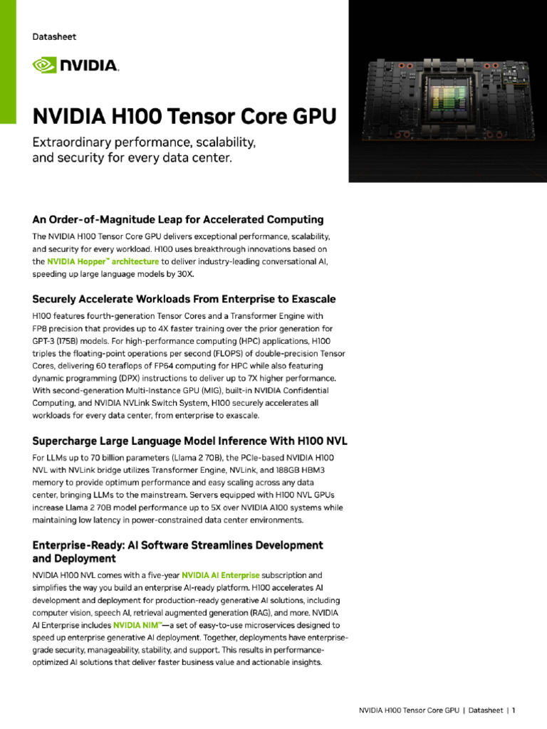 Nvidia h100 Gpu Datasheet | PDF