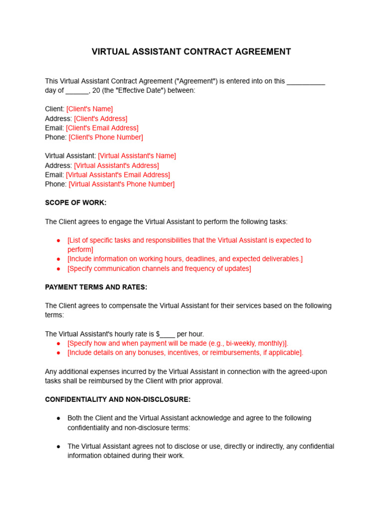 Virtual Assistant Contract Agreement | PDF | Non Disclosure Agreement ...