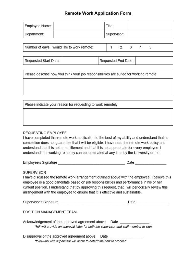 Remote Work Application Form PDF | PDF