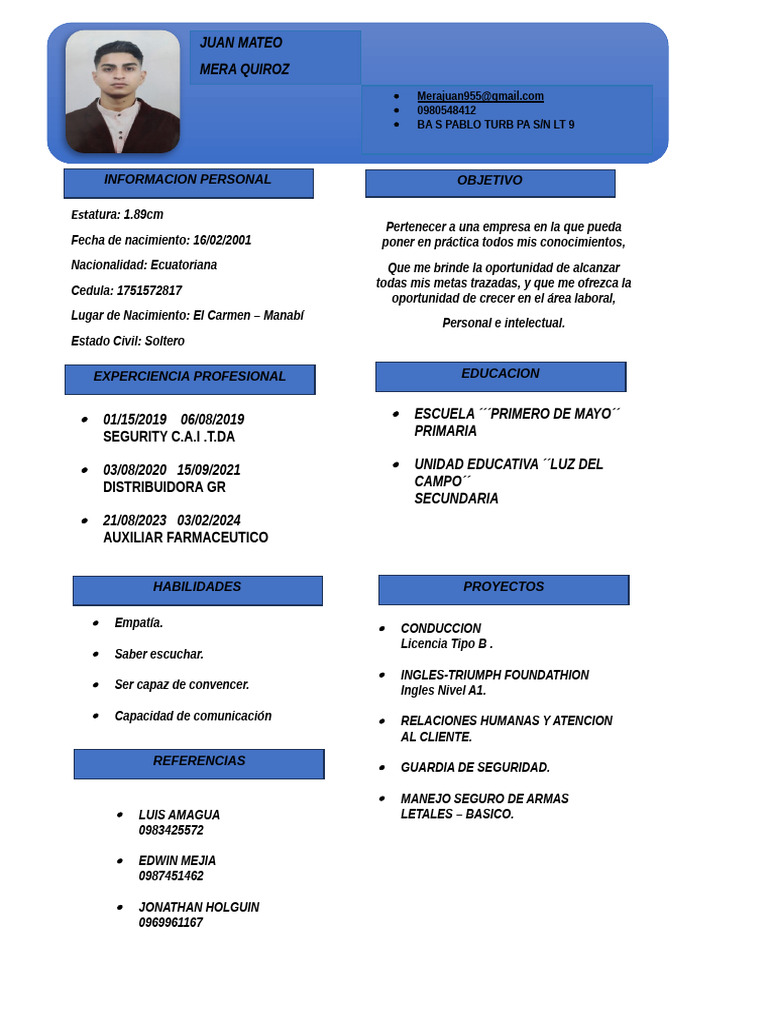 Hoja de Vida Mateo Word | PDF