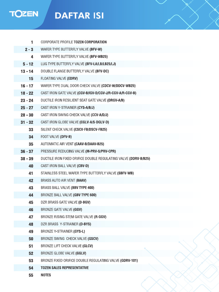 Catalog Tozen Valve-3 Daftar Isi | PDF