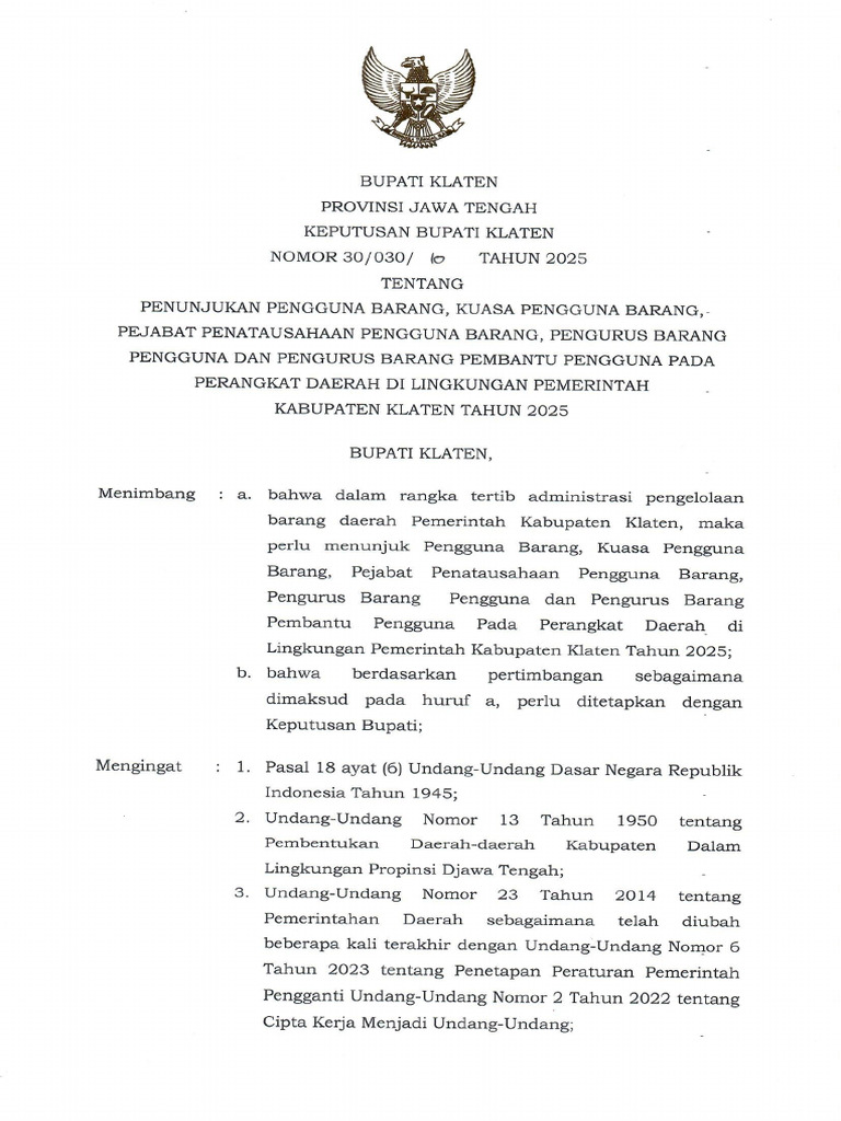 SK Pengurus Barang Aset Tetap Tahun 2025 | PDF