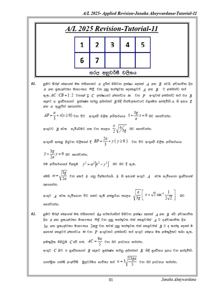 A/L 2025 Applied Revision Tutorial 11 | PDF