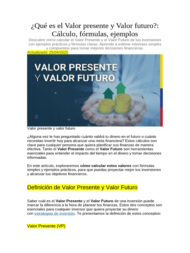 Qué Es El Valor Presente y Valor Futuro | PDF | Interés | Inversiones