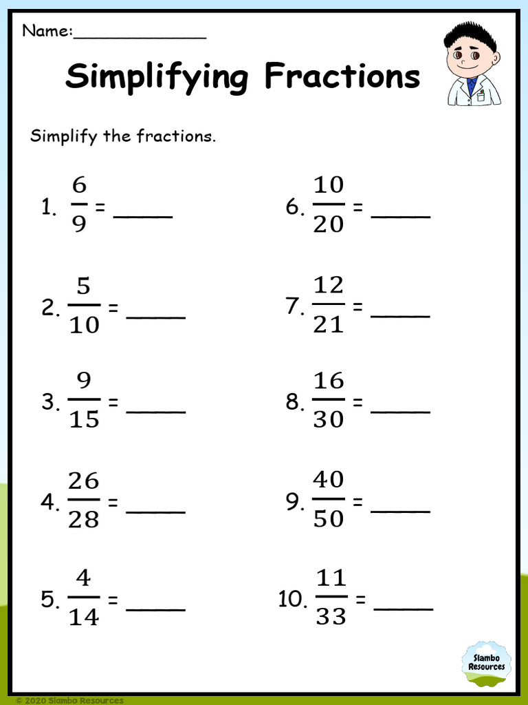 Grade 5 Simplifying Fractions Worksheet 2 | PDF
