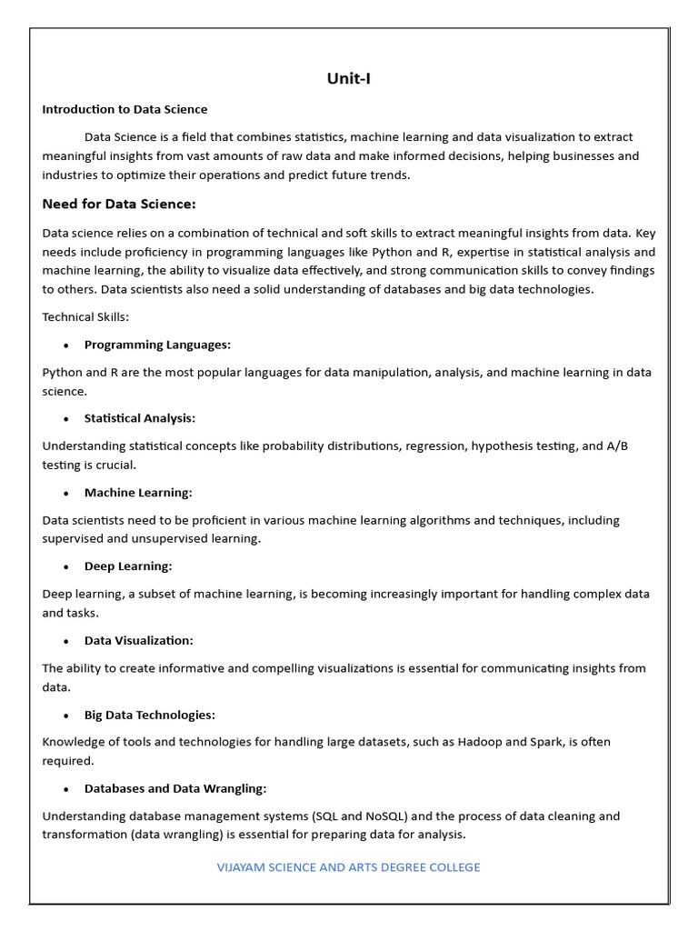 Foundation of Data Science-Unit-1 | PDF | Data Science | Machine Learning