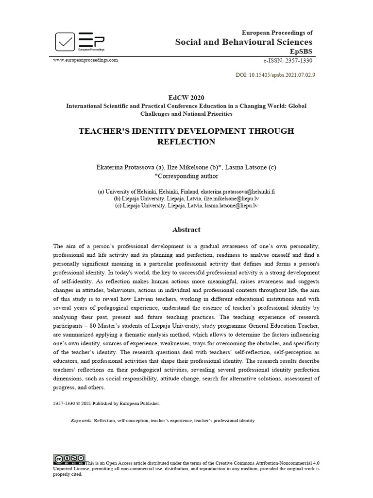 Teachers Identity Development Through Reflection | PDF | Teachers | Pedagogy