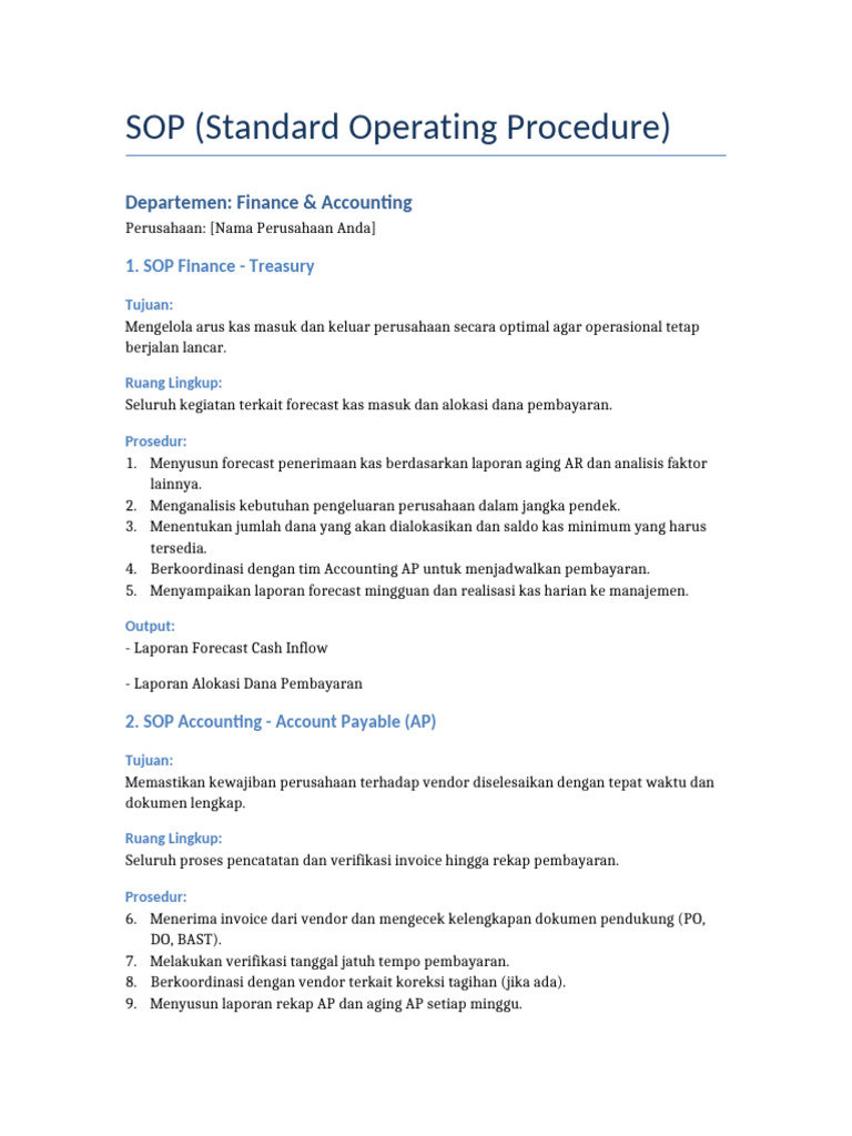 SOP Finance Accounting | PDF