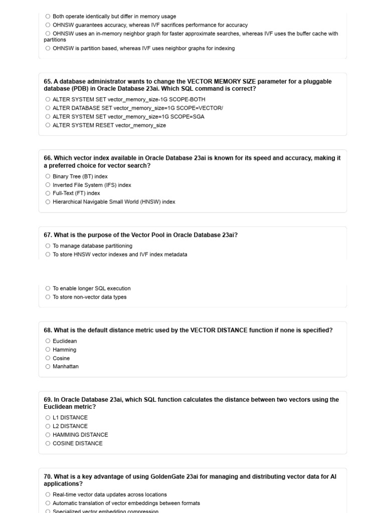 Oracle AI Vector Search Mock Test - Set - 05 | PDF | Databases ...