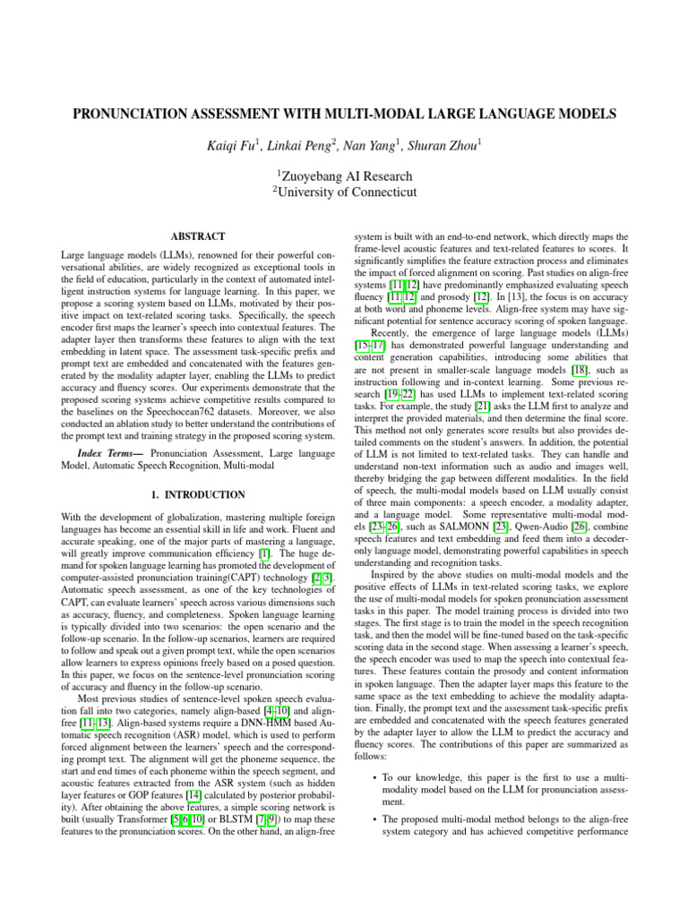 Pronunciation Assessment With Multi-Madal LLMS | PDF | Speech ...