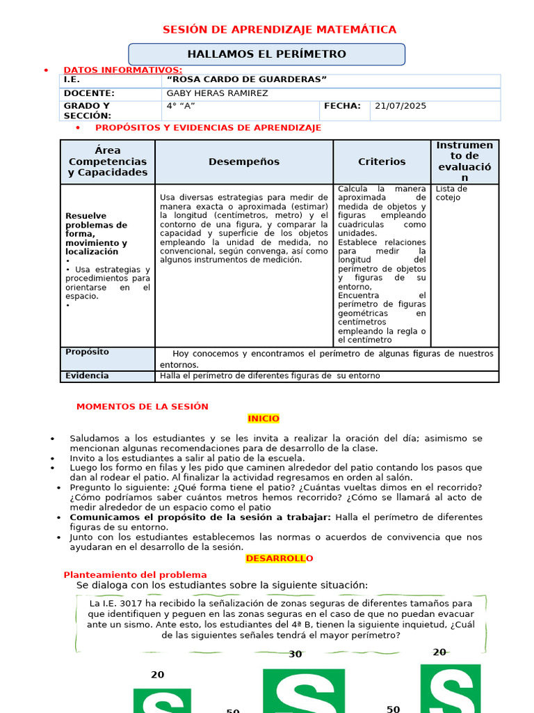 Sesión Hallamos El Perimetro (1) | PDF | Longitud | Unidades de medida