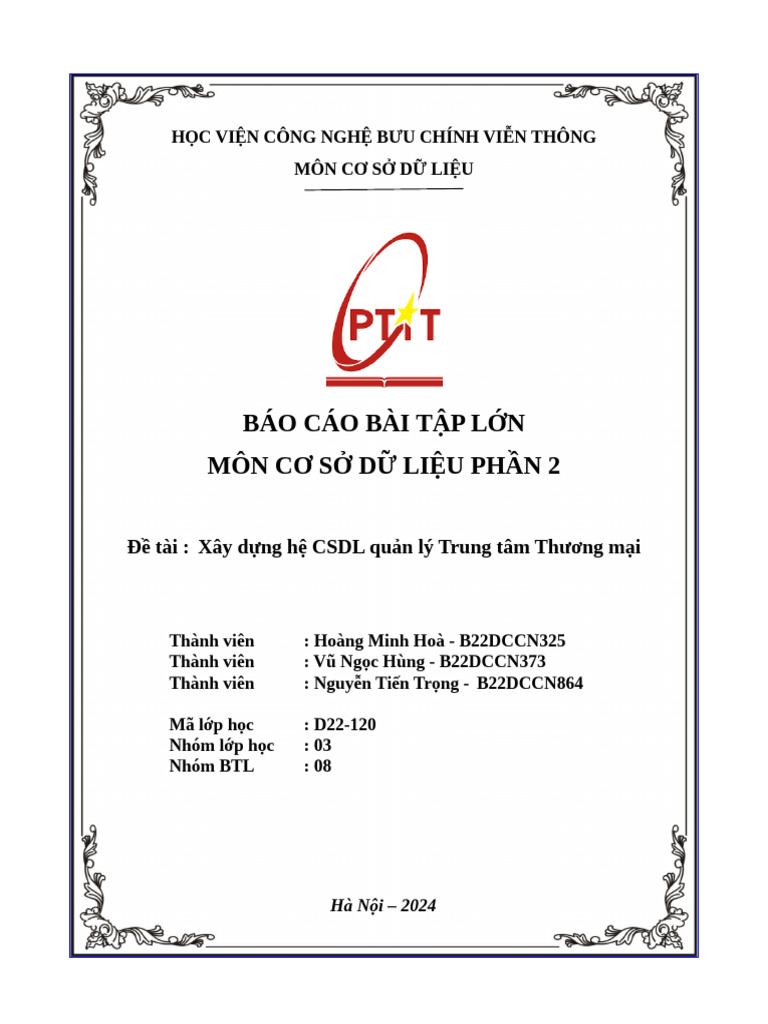 Báo Cáo Btl Phần 2 Môn Csdl | PDF