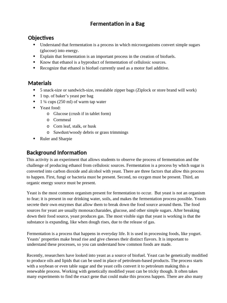 Barf Bag Fermentation Experiment | PDF | Cellular Respiration | Biology