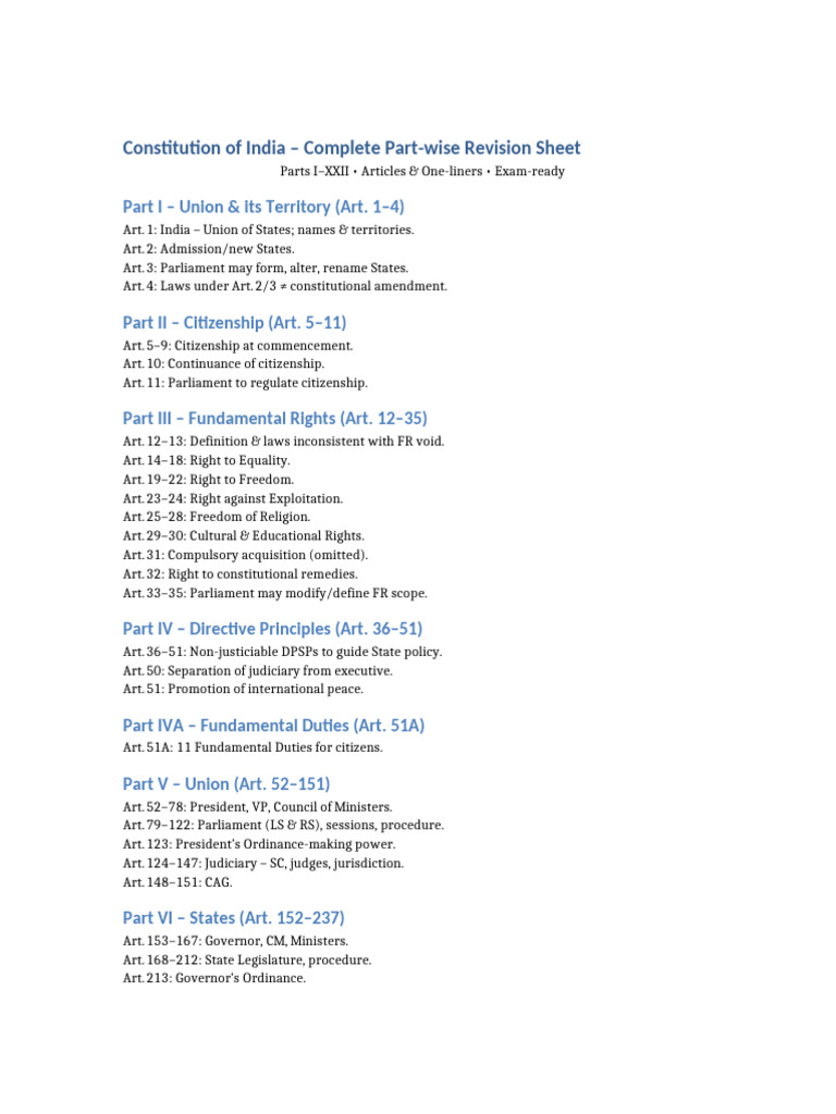 India Constitution Revision Guide | PDF | Government | Justice
