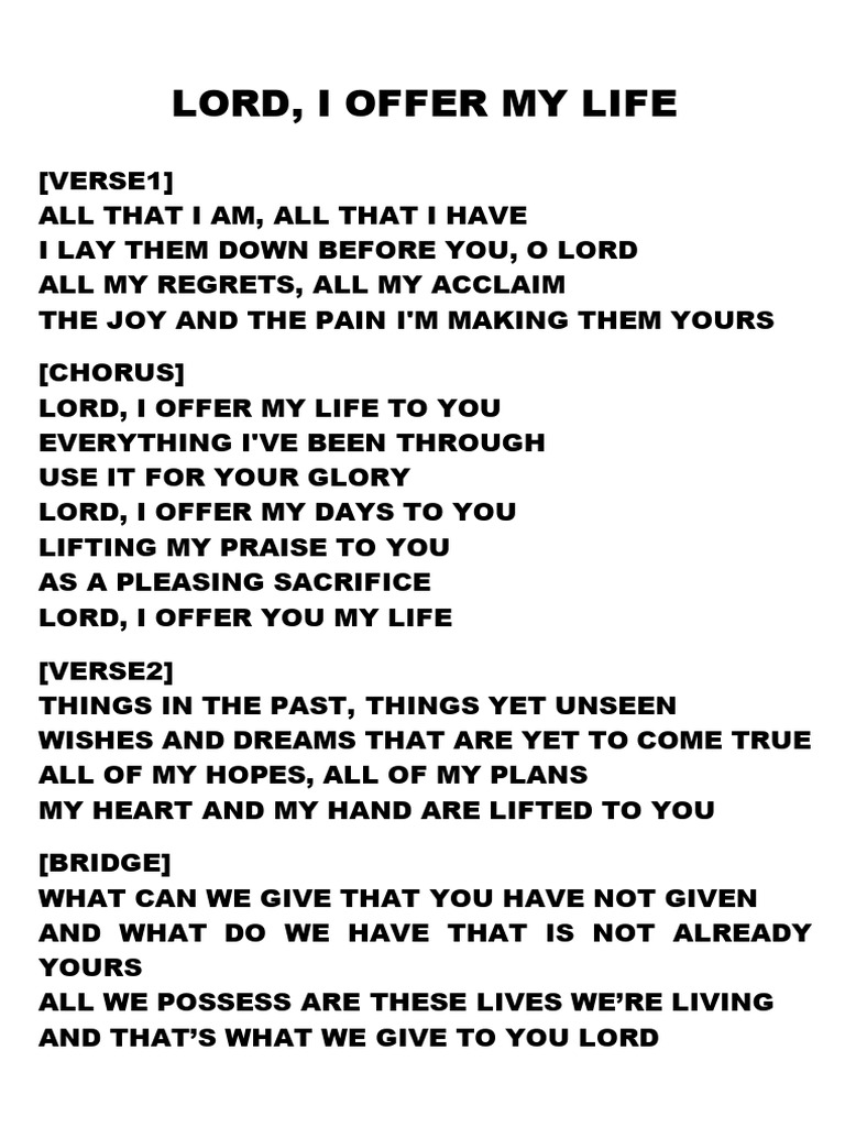 Lord, I Offer My Life Lyrics | PDF