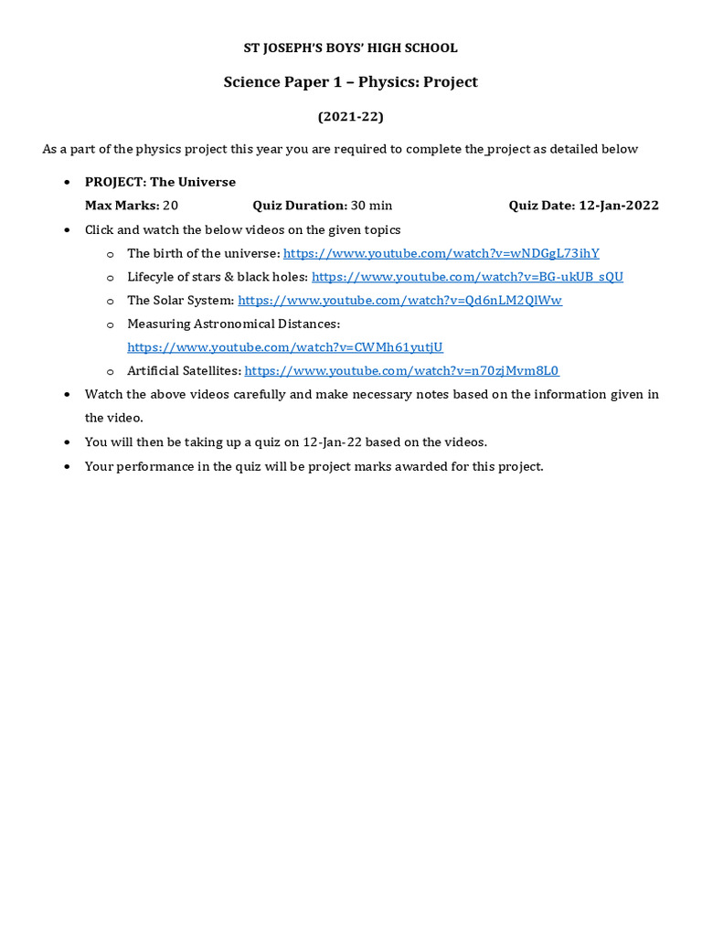 STD 8 - Physics Project - Topic & Guidelines | PDF