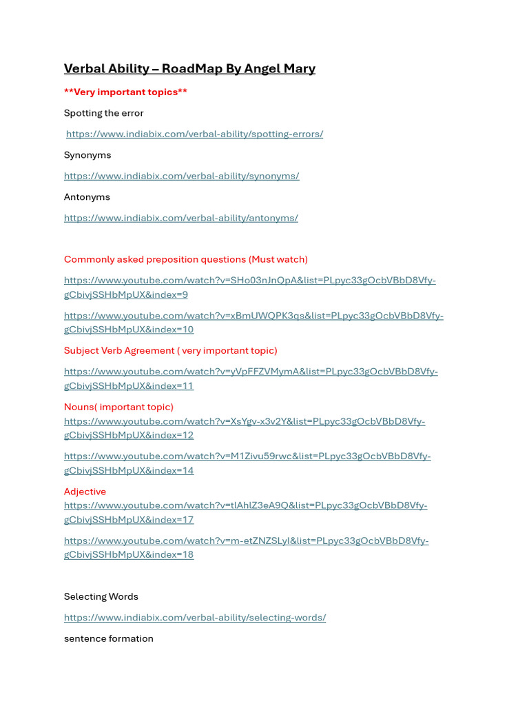 Verbal Ability Study Guide | PDF | Linguistic Morphology | Grammar